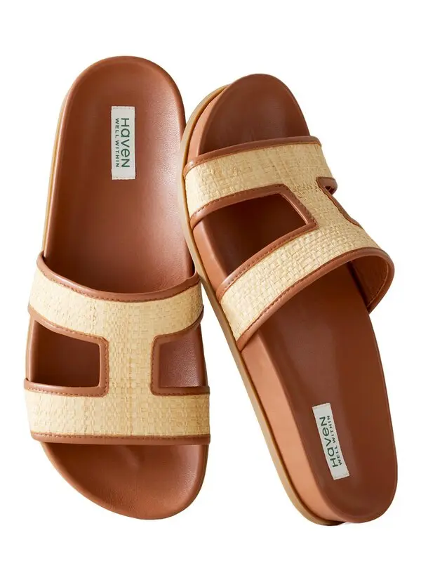 HAVEN WELL WITHIN Raffia Cutout Slides - Raffia,cognac