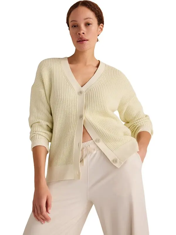 HAVEN WELL WITHIN Garment-dyed Organic Cotton Shaker Stitch Cardigan - Garment Dye Aloe