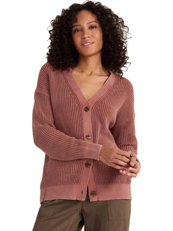 HAVEN WELL WITHIN Garment-dyed Organic Cotton Shaker Stitch Cardigan - Garment Dye Hibiscus
