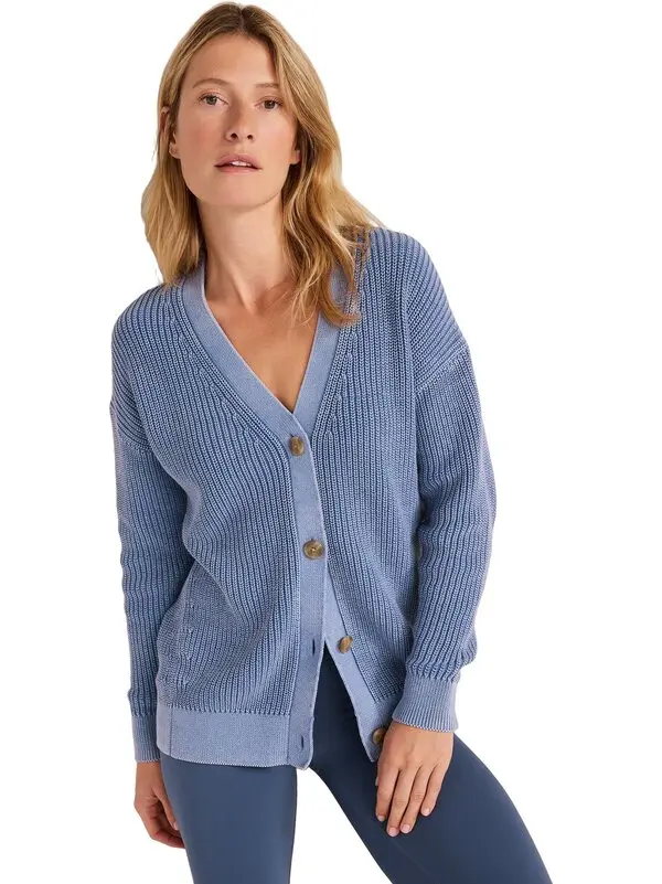 HAVEN WELL WITHIN Garment-dyed Organic Cotton Shaker Stitch Cardigan - Garment Dye Lake