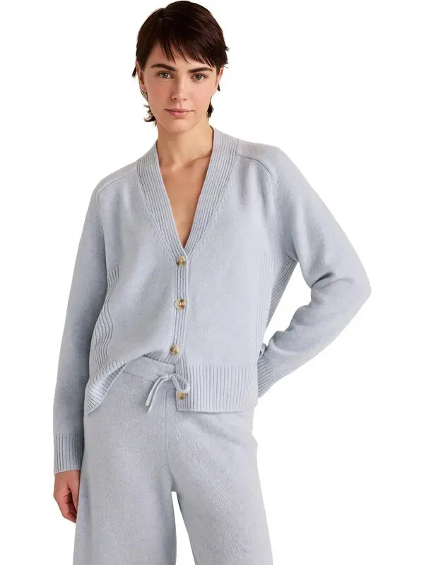 HAVEN WELL WITHIN Cashmere Saddle Shoulder Cardigan - Salt Water Hthr