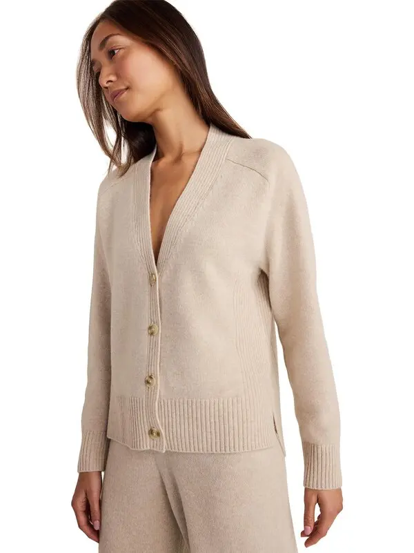 HAVEN WELL WITHIN Cashmere Saddle Shoulder Cardigan - Willow Bark Hthr
