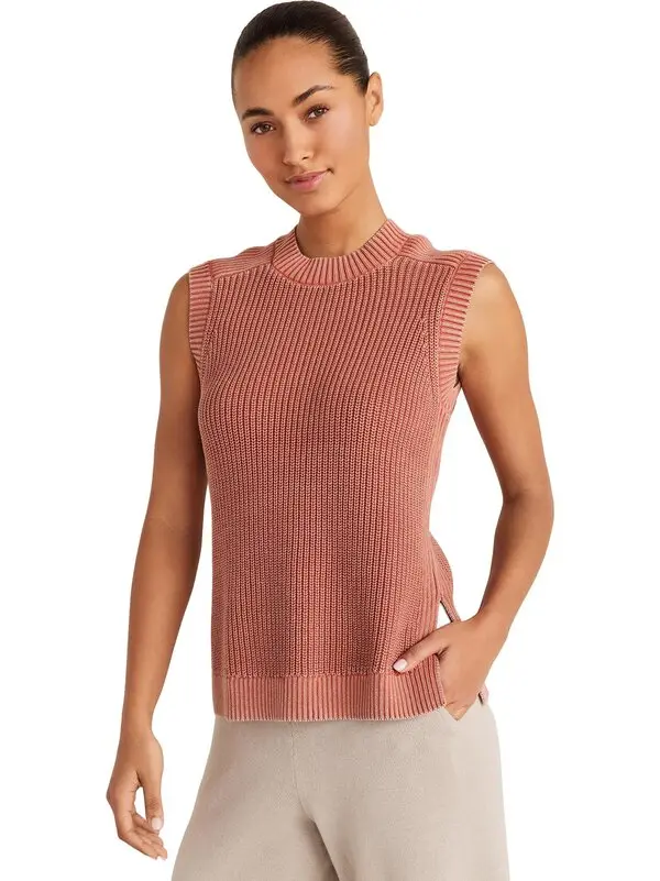HAVEN WELL WITHIN Garment-dyed Cotton Shaker Sleeveless Sweater - Garment Dye Hibiscus