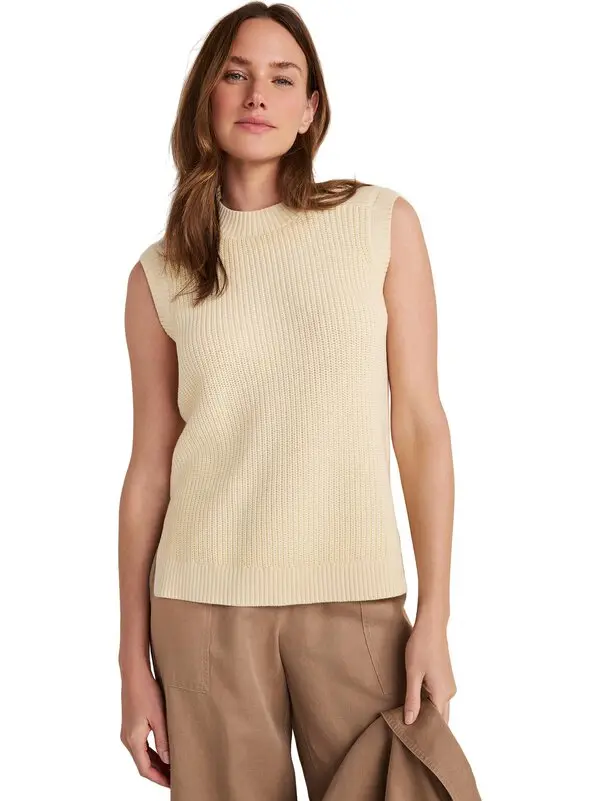 HAVEN WELL WITHIN Garment-dyed Cotton Shaker Sleeveless Sweater - Garment Dye Straw