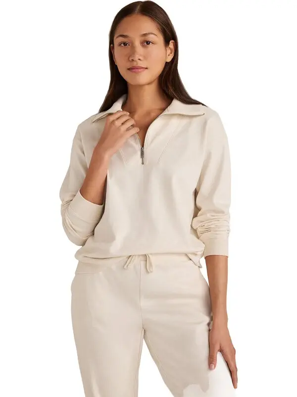 HAVEN WELL WITHIN Organic Cotton Half-zip Top - Botanical Dye Sandstone