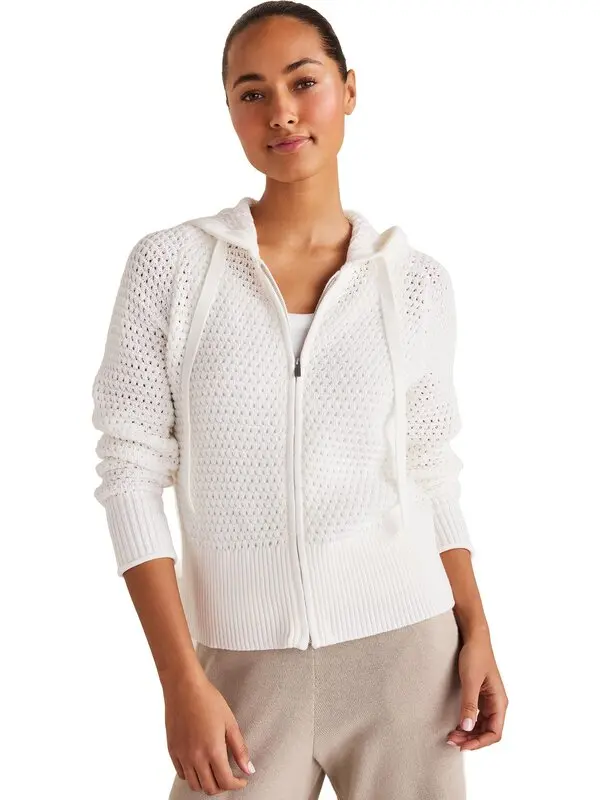 HAVEN WELL WITHIN Cotton Wave Stitch Zip-up Hoodie - Ivory