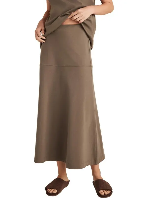 HAVEN WELL WITHIN Organic Cotton Interlock Midi Skirt - Slate Brown