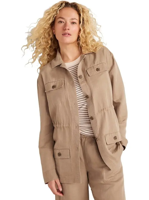 HAVEN WELL WITHIN Linen Blend Dobby Jacket With Button Flap Pockets - Rope