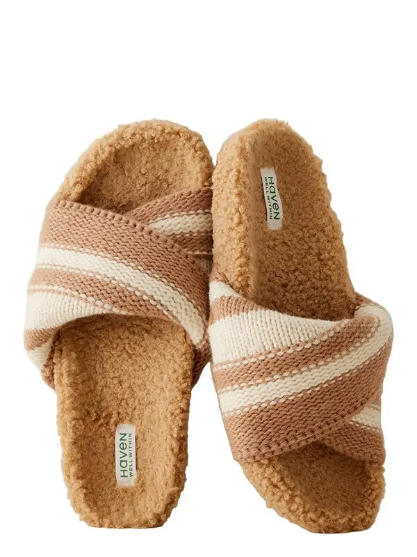 HAVEN WELL WITHIN Twisted Sweaterknit Slides - Ivory,anise