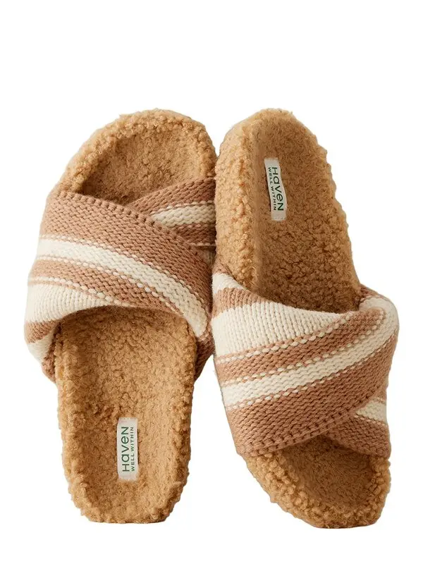 HAVEN WELL WITHIN Twisted Sweaterknit Slides - Ivory,anise