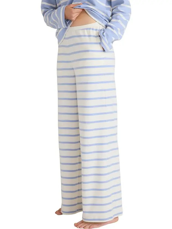 HAVEN WELL WITHIN Brushed Cotton Interlock Stripe Pants - Ivory,wave