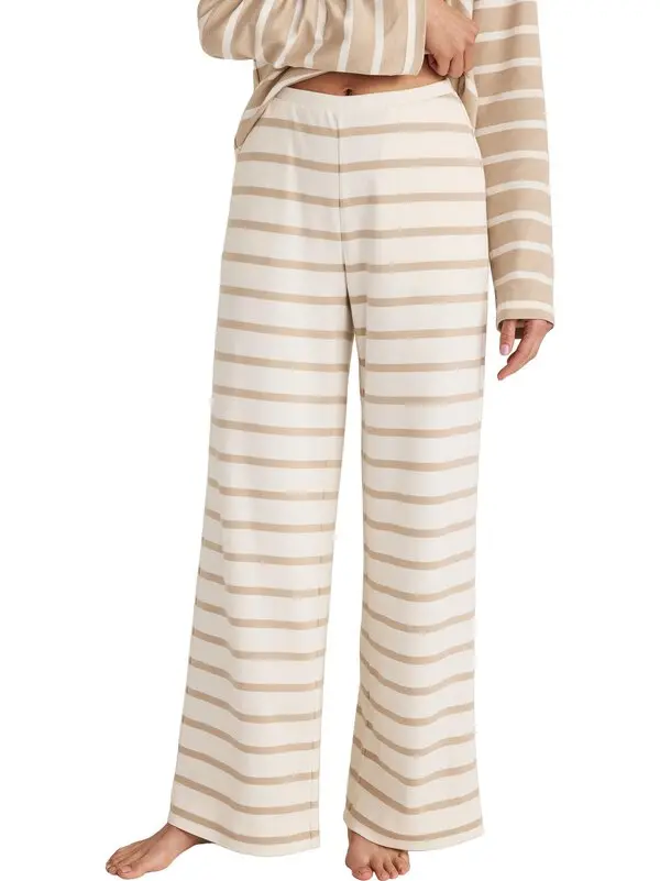 HAVEN WELL WITHIN Brushed Cotton Interlock Stripe Pants - Ivory,willow Bark