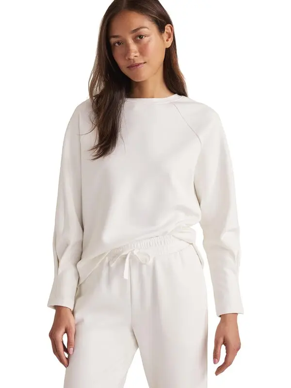 HAVEN WELL WITHIN Soft-brushed Fleece Pleated Crewneck - Ivory