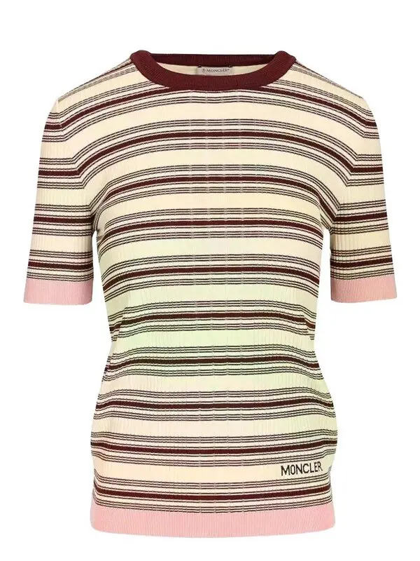 Moncler Striped Ribbed-knit T-shirt - Neutrals