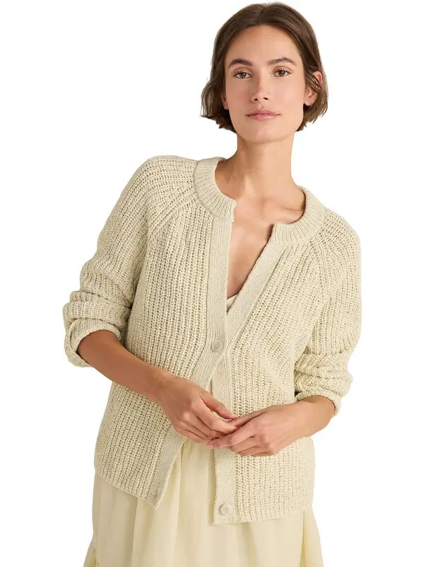 HAVEN WELL WITHIN Cotton Tape Yarn V-neck Cardigan - Celery Leaf