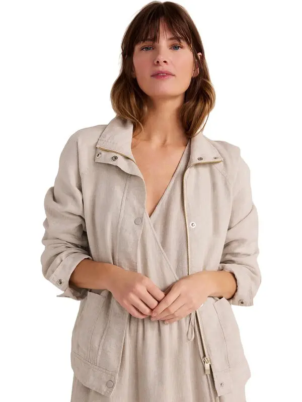 HAVEN WELL WITHIN Everweave Linen Zip-up Jacket - Oatmeal Cross Dye