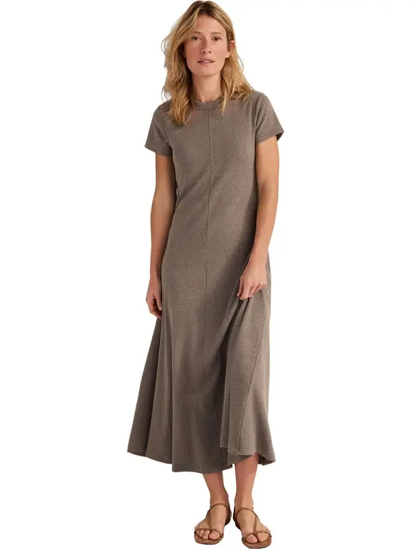 HAVEN WELL WITHIN Organic Cotton Rib Knit Maxi Dress - Slate Brown Hthr