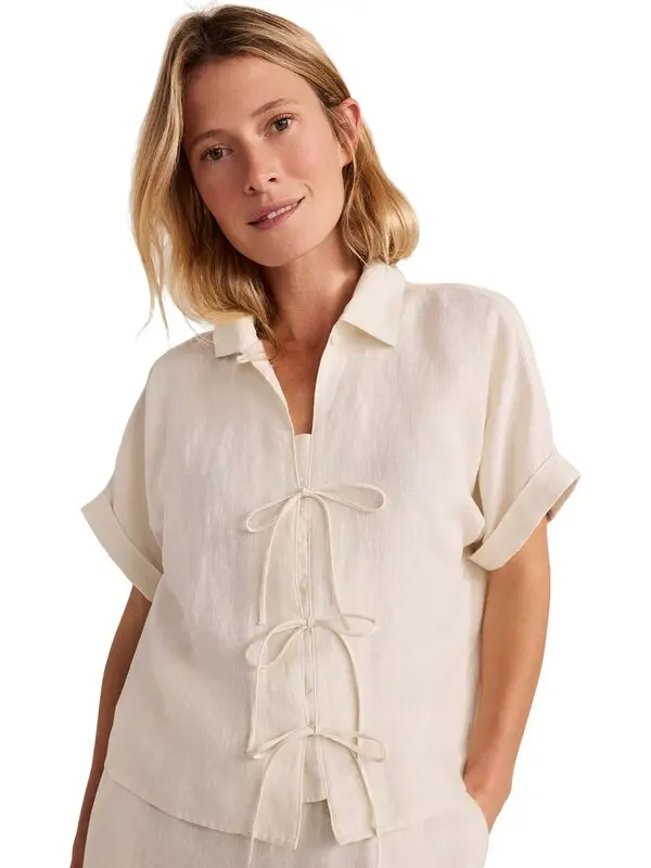 HAVEN WELL WITHIN Linen Tie-front Top - Sandstone
