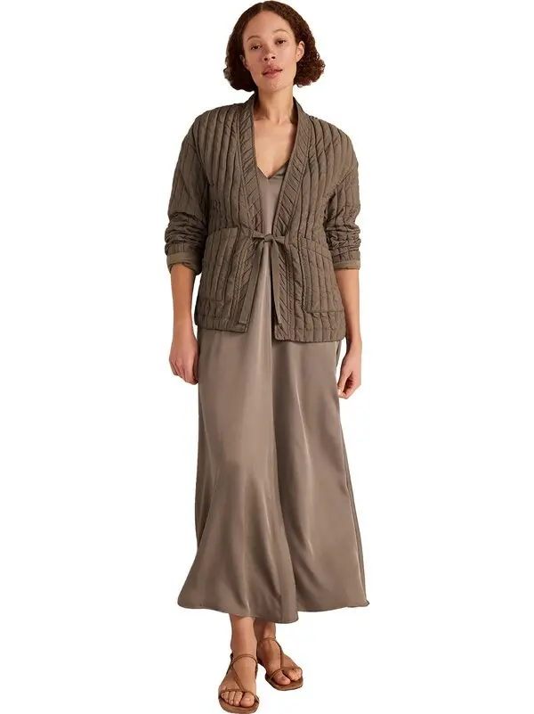 HAVEN WELL WITHIN Quilted Tie-front Jacket - Slate Brown