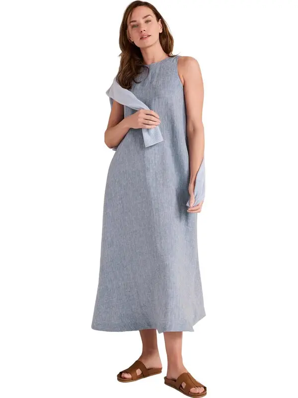 HAVEN WELL WITHIN Linen Boat Neck Maxi Dress - Navy X Dye
