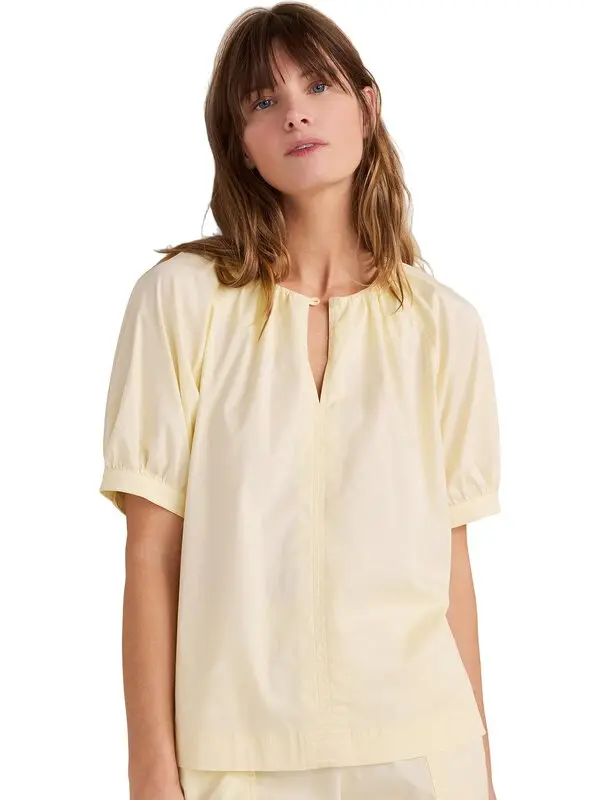 HAVEN WELL WITHIN Organic Cotton Twill Split Neck Top - Straw
