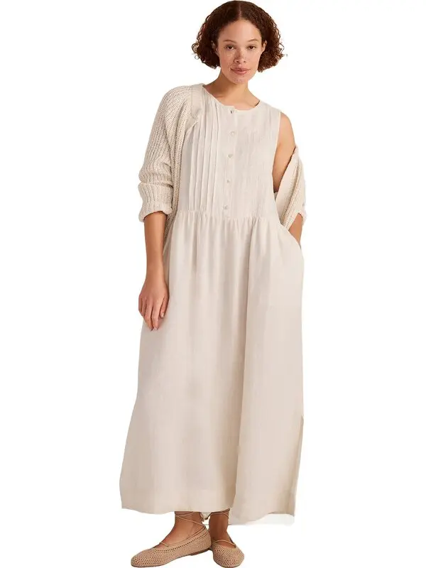 HAVEN WELL WITHIN Linen Pintuck Midi Dress - Sandstone