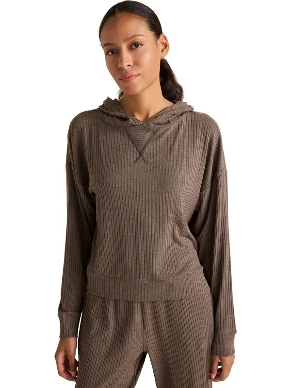 HAVEN WELL WITHIN Drapey Rib Knit Hoodie - Walnut Hthr
