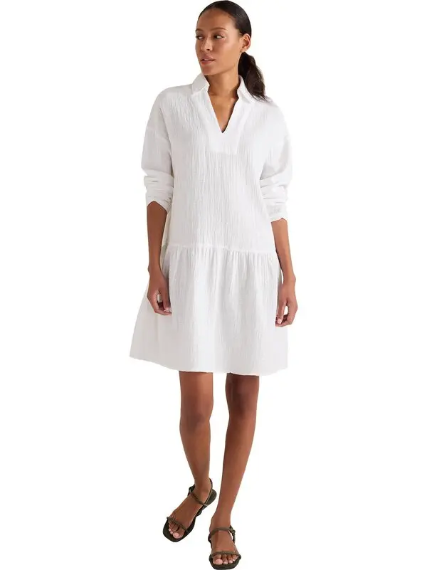 HAVEN WELL WITHIN Textured Cotton Gauze Drop Waist Dress - White