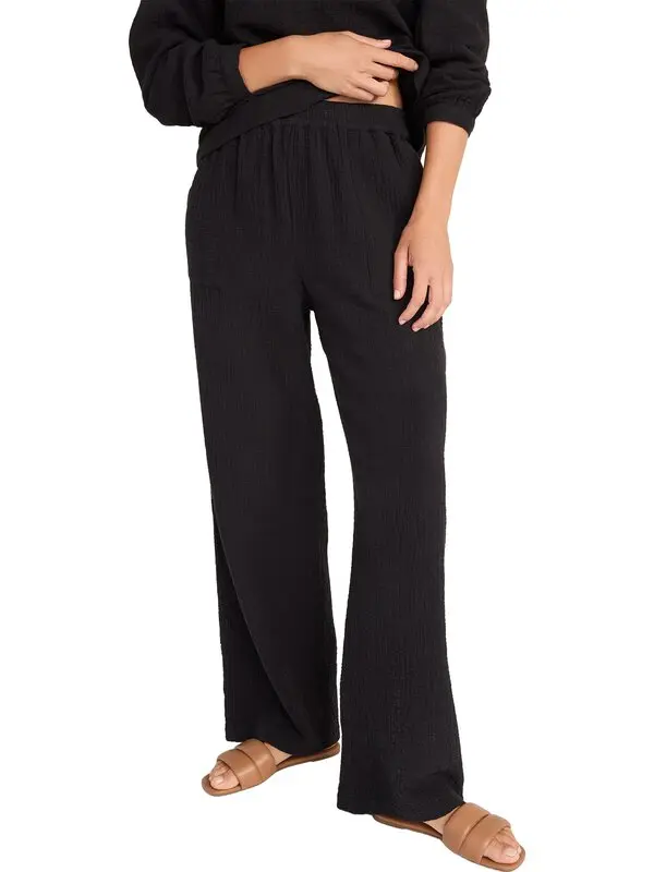 HAVEN WELL WITHIN Textured Cotton Gauze Pants - Black