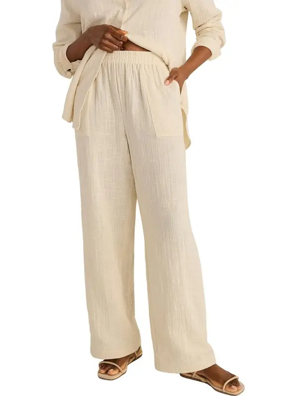 HAVEN WELL WITHIN Textured Cotton Gauze Pants - Misty Beige