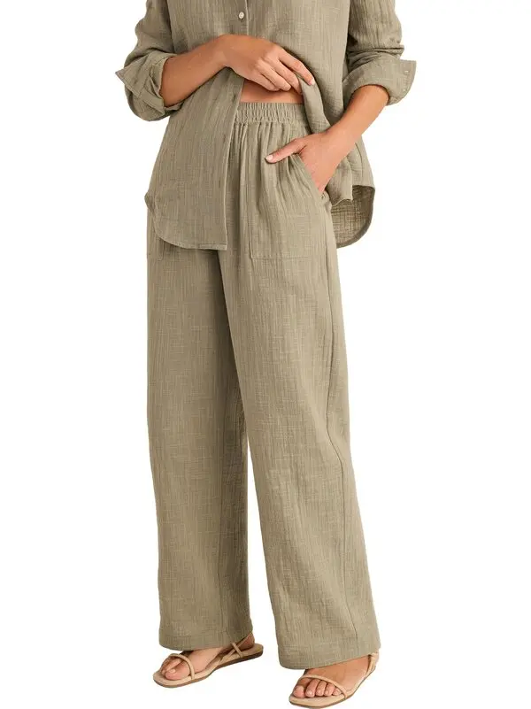 HAVEN WELL WITHIN Textured Cotton Gauze Pants - Vetiver
