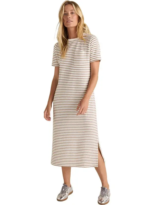HAVEN WELL WITHIN Textured Cotton Blend T-shirt Dress - Ivory,sugar Chestnut