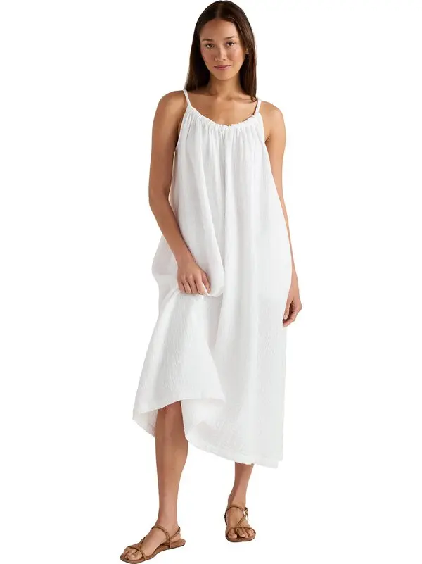 HAVEN WELL WITHIN Textured Cotton Gauze Midi Dress - White