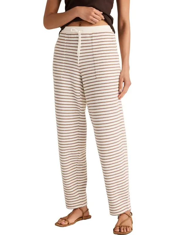 HAVEN WELL WITHIN Cotton Blend Textured Barrel Leg Pants - Ivory,sugar Chestnut