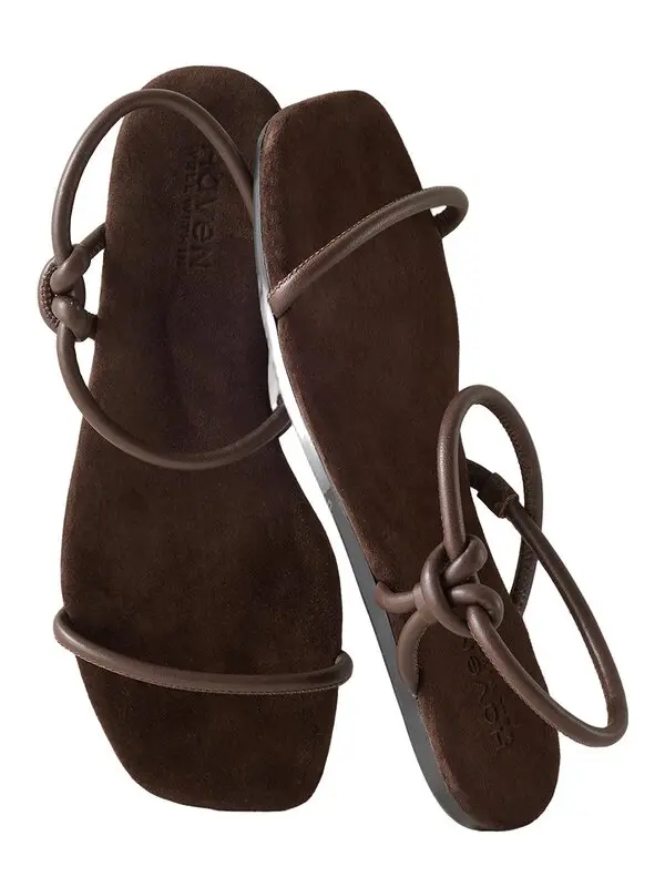 HAVEN WELL WITHIN Leather Double Strap Knot Sandals - Buff