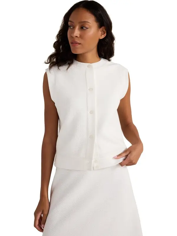 HAVEN WELL WITHIN Cotton Blend Textured Short Sleeve Jacket - Ivory