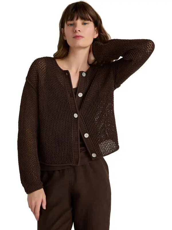 HAVEN WELL WITHIN Cotton Blend Open Stitch Cardigan - Coffee Bean