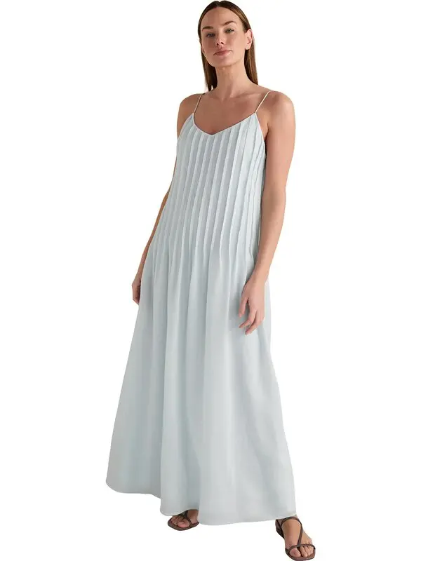 HAVEN WELL WITHIN Ramie Blend Pintuck Maxi Dress - Ice Blue