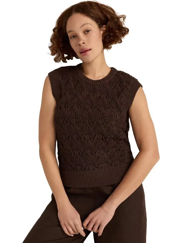HAVEN WELL WITHIN Organic Cotton Chain Pointelle Sweater Vest - Coffee Bean