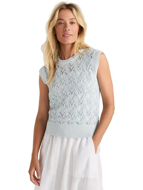 HAVEN WELL WITHIN Organic Cotton Chain Pointelle Sweater Vest - Ice Blue