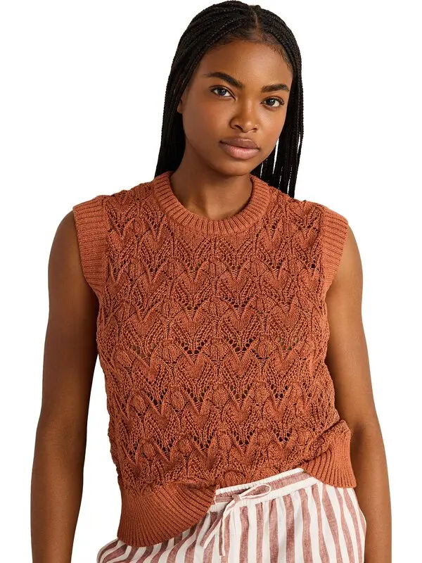 HAVEN WELL WITHIN Organic Cotton Chain Pointelle Sweater Vest - Terra Cotta