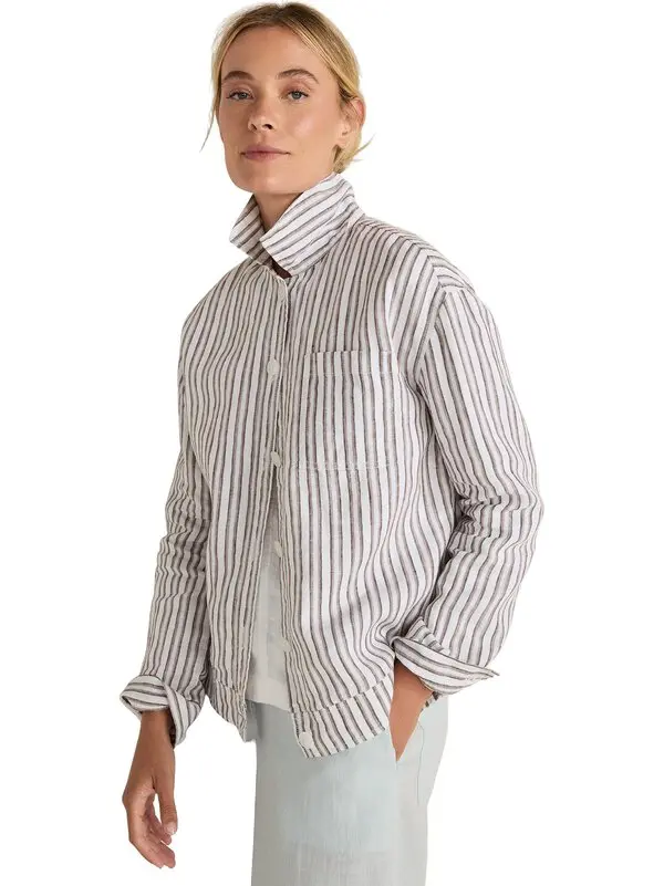 HAVEN WELL WITHIN Everweave Linen Stripe Boxy Jacket - Woven Multicolor Stripe Coffee