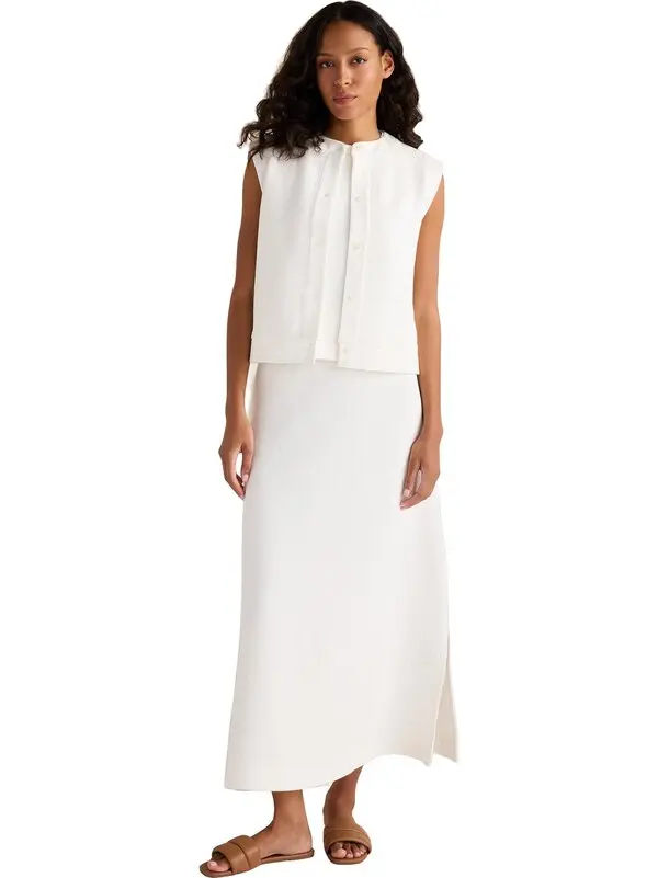 HAVEN WELL WITHIN Cotton Blend Textured Midi Skirt - Ivory
