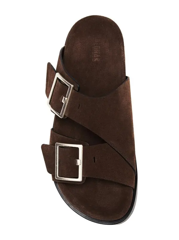 ALOHAS Alba Leather Sandals With Metallic Buckle Detail - Suede Brown