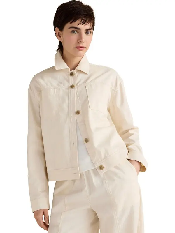 HAVEN WELL WITHIN Cotton Denim Boxy Jacket - Ecru