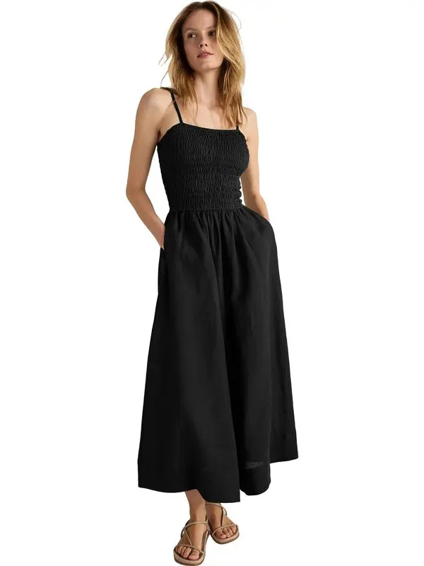 HAVEN WELL WITHIN Organic Cotton Linen Strappy Midi Dress - Black