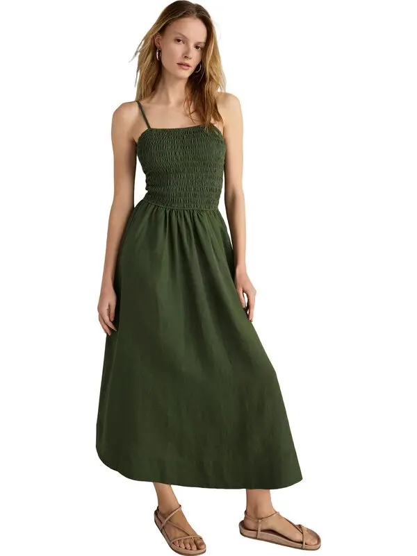 HAVEN WELL WITHIN Organic Cotton Linen Strappy Midi Dress - Lush Palm