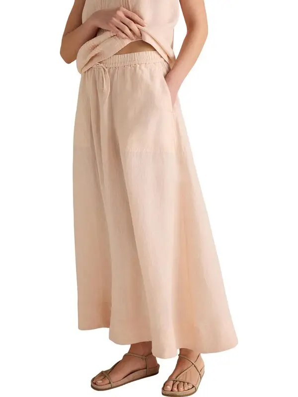HAVEN WELL WITHIN Linen Drawstring Midi Skirt - Peach Cross Dye