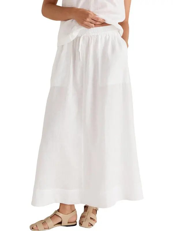 HAVEN WELL WITHIN Linen Drawstring Midi Skirt - White