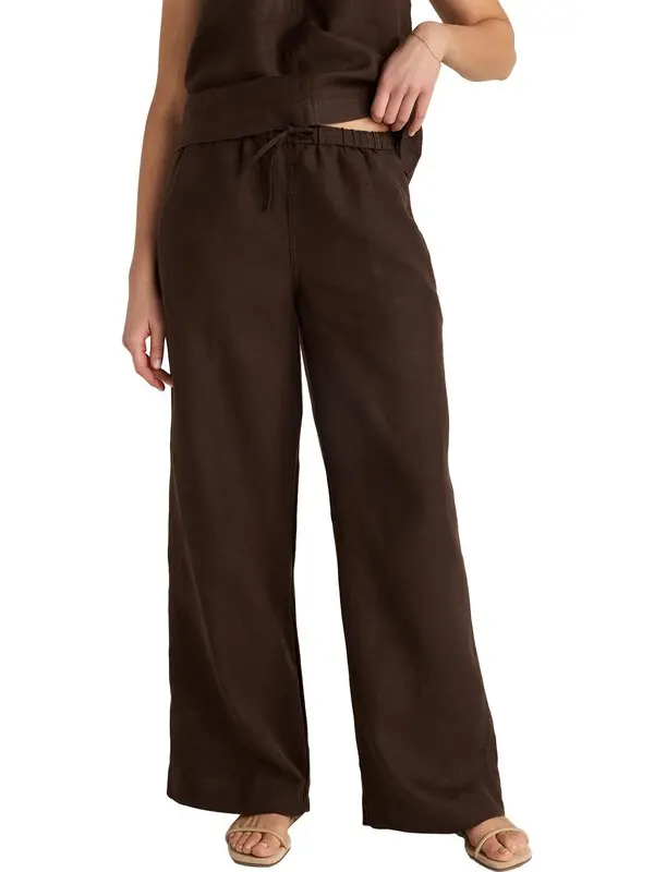 HAVEN WELL WITHIN Linen Wide Leg Drawstring Pants - Coffee Bean